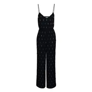 2KSTYLE Manhattan Wide-leg Crystal Embellished Crepe Jumpsuit - Black