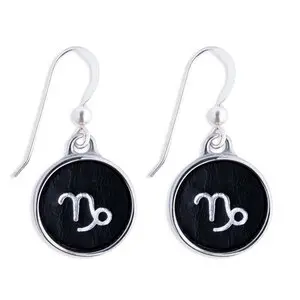 N'DAMUS LONDON Capricorn Leather Earrings - Silver/black