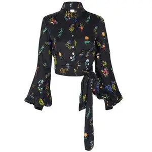 EM & SHI Midnight Botanica Tie-up Blouse