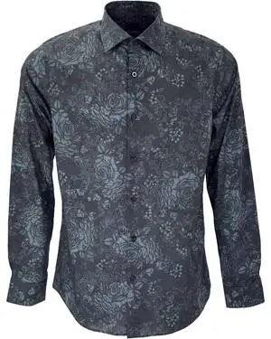 LORDS OF HARLECH Nicoli Roma Floral Cotton Shirt Charcoal - Black