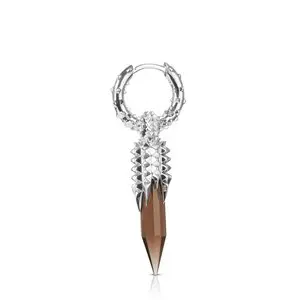 KASUN LONDON Dagger Hoop With Smoky Quartz Earrings - Silver