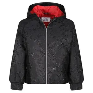 LIONESS BY TF Embossed Floral Brocade Zip Up Hoodie Jacket - Black
