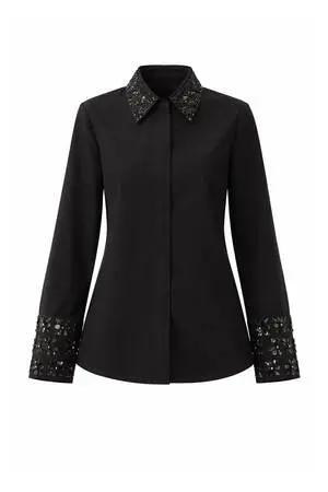 EXQUISE Cotton Billy Shirt With Embroidered Sleeves