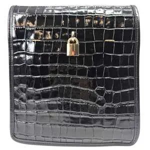 MADISON MAISON Leather Moc Croc Crossbody Bag - Black