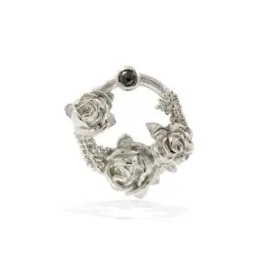 LEE RENEE Silver / Black Black Diamond Rose Halo Lapel Pin Silver - Silver/black