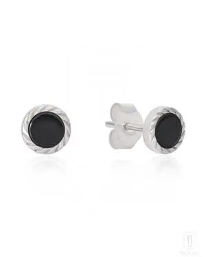 THE JEWELZ Black / White / Grey Noir Pulse Black Onyx Earrings Silver Studs