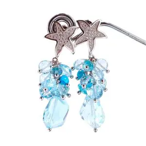 MINERALGEMS ✩ STUDIO Blue Topaz, Tourmaline, Apatite, Aquamarine, And Agate Earrings - Silver/blue