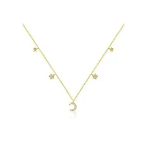 GENEVIEVE COLLECTION 18k Gold Diamond Moon And Star Choker Necklace - Yellow