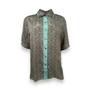 MONZLAPUR NEW YORK Paisley Motif Short Sleeve Shirt- Mint - Green