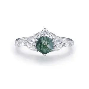 AZURA JEWELRY NEW YORK Fae Meadow Moss Agate Ring - Silver