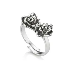 UNALOE Sterling Double Rose Adjustable Ring - Silver