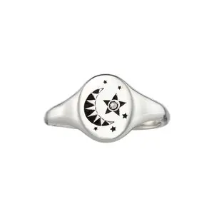POSH TOTTY DESIGNS Sterling Moon And Star Diamond Signet Ring - Silver