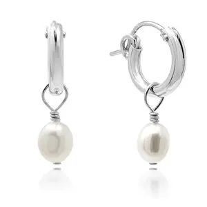 KIRI & BELLE Baroque Pearl Sterling Huggie Hoop Earrings - Silver