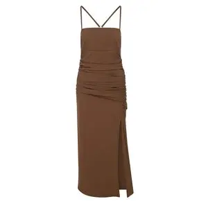 THISISU COLLECTION Velora Slip Dress With Side Slit - Brown