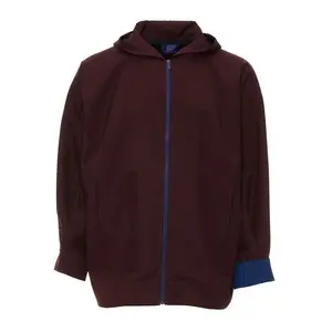 MOE Name Burgundy Zip Hooded Jacket With Contrasting Blue Cuff
