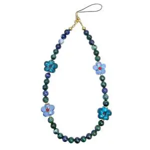 FARRA Phoenix Lapis Gemstone With Flowers Phone Semiprecious Stone Strap - Blue