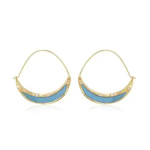 RARE MATTERS JEWELRY Crescent Gemstone Hoops Earrings - Blue