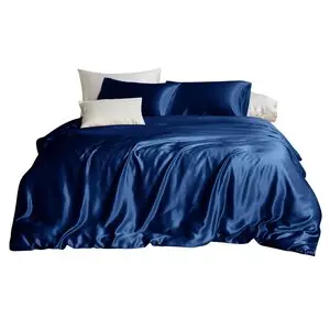 SOFT STROKES SILK Pure Mulberry Silk Seamless Four-piece Sheet Set Queen Navy - Blue