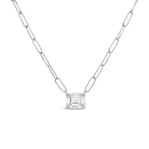 LUTIRO Paperclip Chain Necklace With Zirconia Pendant - White