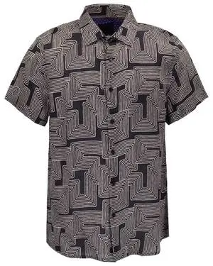 LORDS OF HARLECH Landon Inter Twine Linen Button-up Shirt - Black