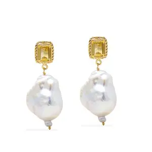 VINTOUCH ITALY Luccichio Citrine And Pearl Earrings - Gold/yellow