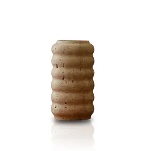 MARLETH Wavy Travertine Vase Beige Stone & Carved Surface - Brown