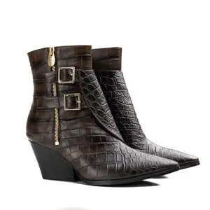 ROSAMUND MUIR LONDON Beatrix Crocodile Print Ankle Boots - Brown