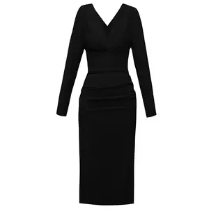 ALINA CERNATESCU Selin Viscose Midi Dress With Draped Detailing - Black