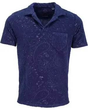 LORDS OF HARLECH Johnny Paisley Towel Polo Shirt Navy - Blue