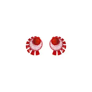 GISSA BICALHO Acrylic Earrings With Glass Stone And Raffia Straw - Pink
