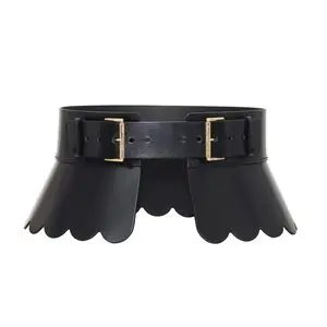 HAUTE CUIR Scalloped Peplum Leather Belt - Black