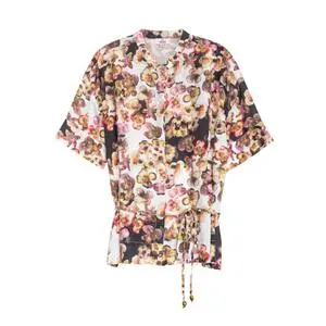 NIZA Printed V-neck Short Sleeve Dress - Orange/white