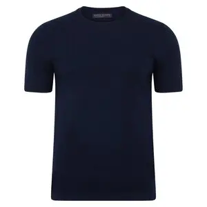 PAUL JAMES KNITWEAR Superfine Merino Wool Illario Knitted T-shirt Navy - Blue