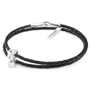 ANCHOR & CREW Midnight Gustatory Coffee Moka Pot Braided Leather Bracelet - Black