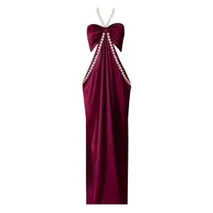 NUR KARAATA Satin Strapless Draped Dress - Red