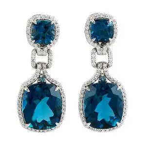 ARTISAN 14k White Gold London Blue Topaz And Diamond Dangle Earrings - White/blue