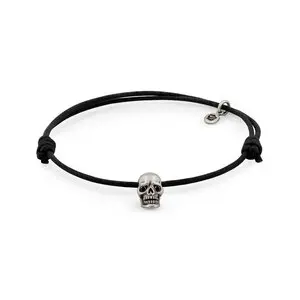 SNAKE BONES Skull Bracelet With Black Diamond Eyes - Silver