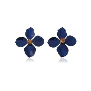 MILOU JEWELRY Navy Clover Flower Earrings - Blue