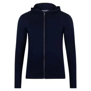 PAUL JAMES KNITWEAR Heavyweight Merino Helios Activewear Hooded Jumper - Blue