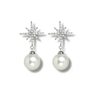 NINEMOO Celestial North Star Pearl Drop Earrings - Silver