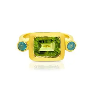 GEM BAZAAR JEWELLERY Gemstone Ring - Green/gold