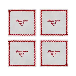 LILLY LOVES White Please Leave Nine Cocktail Napkin - Red