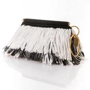 SPEIRA Raffia Fringe Clutch - Black