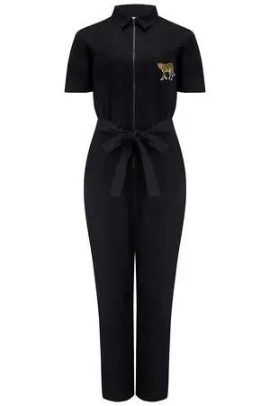 SUGARHILL BRIGHTON Tailored Boilersuit With Leopard Pocket - Black