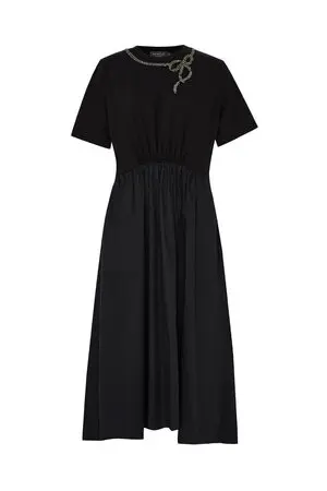 EXQUISE Regular Embroidered Collar Cotton Midi Dress