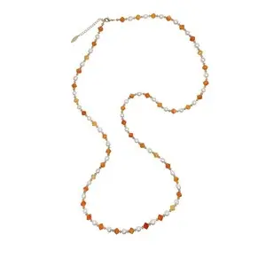 FARRA Freshwater Pearl And Jade Necklace - Orange