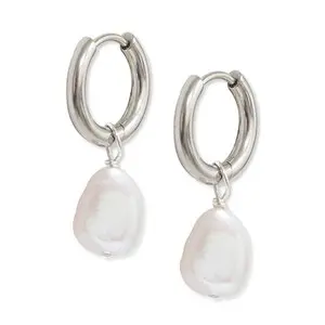 A WEATHERED PENNY Pearl Hoop Earrings - Silver