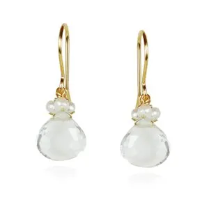 MOUNIR LONDON 14k Gold Rock Crystal Pearl Drop Earrings - Yellow