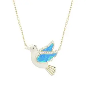KAMARIA Opal Dove Bird Necklace With Crystals - Blue