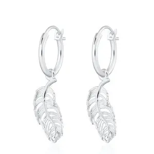 LILY CHARMED Sterling Feather Charm Hoop Earrings - Silver